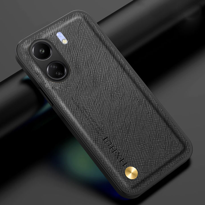 For Xiaomi Poco C65 Case Leather Cross Grain Anti Fingerprint Lens ...
