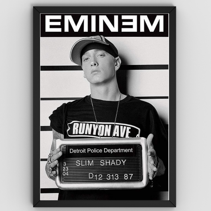 Premium Crystal Wooden Frame Eminem Black & White Art Poster | Rap ...