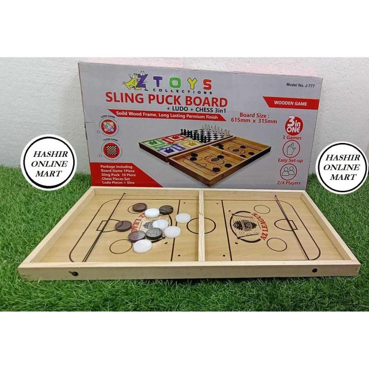 Wooden 3 in 1 Board Game , 1 Board 3 Games, Sling_Puck Baord, Chess ...