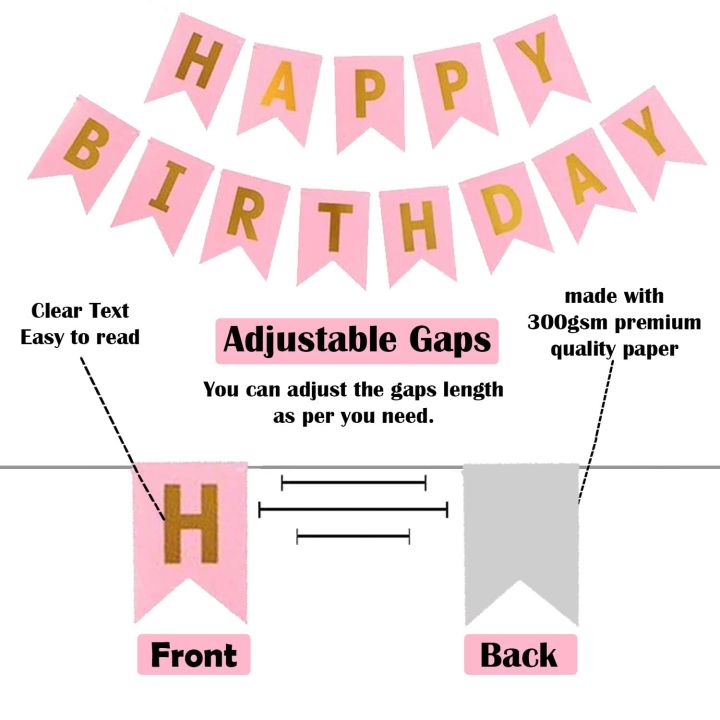 Happy Birthday Banner Decoration Set For (Boys & Girls) Pink, Black ...