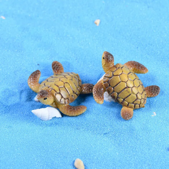 2Pcs Mini Sea Turtle Model Resin Turtle Figurines Fish Tank Miniature ...