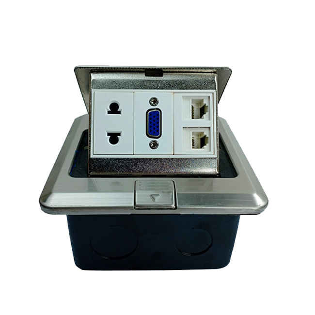 Clopal Silver Square Pop-Up Floor Telephone + Internet + VGA + 2 Pin ...