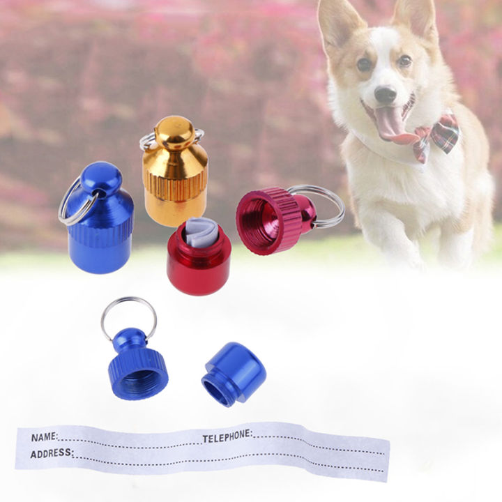 Anti-Lost Pet Dog Cat ID Name Address MINI Label Tag Storage Barrel ...