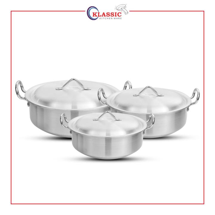 KLASSIC Flat Wok / Karahi Set 3Psc (28.30.32)Cm with Lid Aluminum Alloy ...