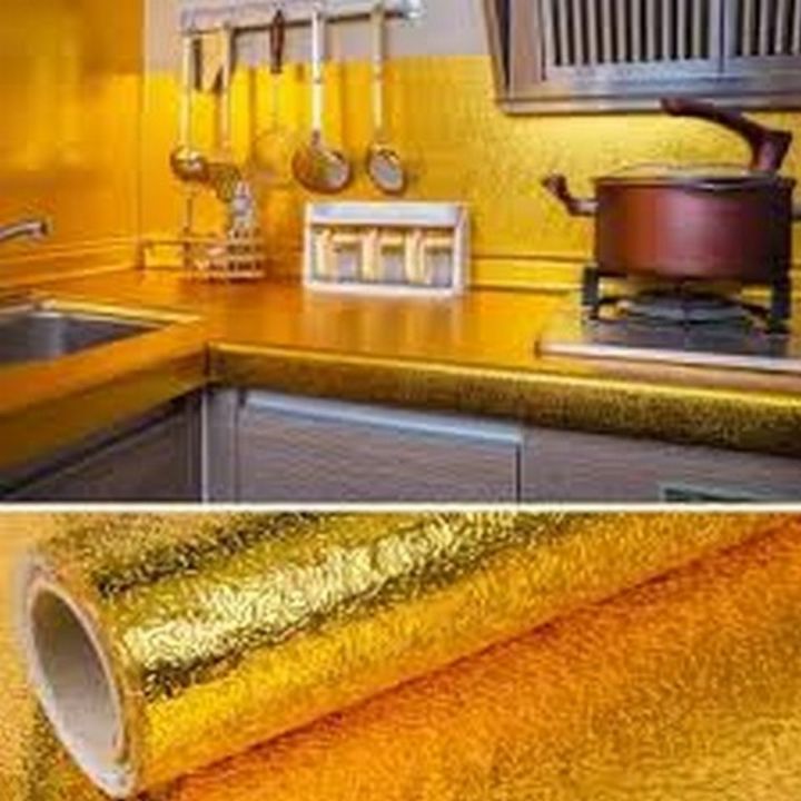 Aluminium Foil Self Adhesive Sticker Roll, Golden,Heat Resistant Oil ...