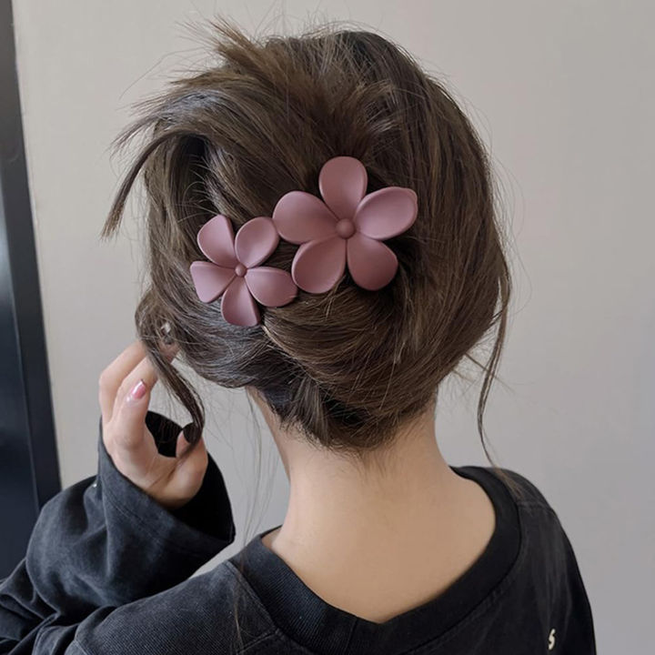 D-339 10cm Plastic Flower Shape Claw Clip Solid Color Large Non Slip ...