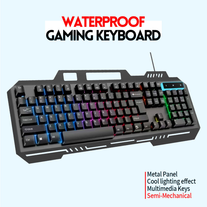 【Profesional】 Metal Panel Gaming Keyboard RGB ~ Backlit Semi Mechanical ...