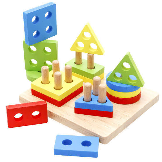 Wooden 4 column toy-Wooden Geometric Shape Matching 4 Column Blocks ...
