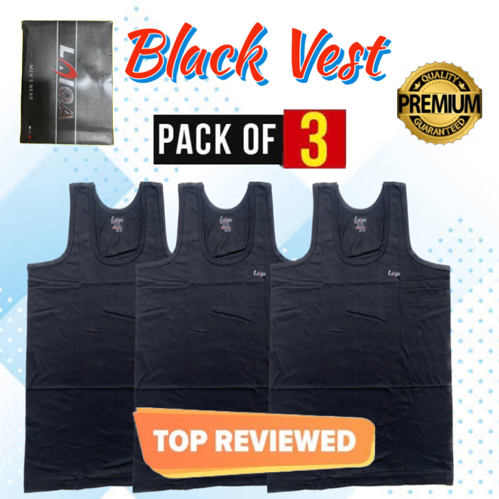 Pack Of 3 - Mens Black Vest Laiqa Brand Premium Quality Sleeveless ...
