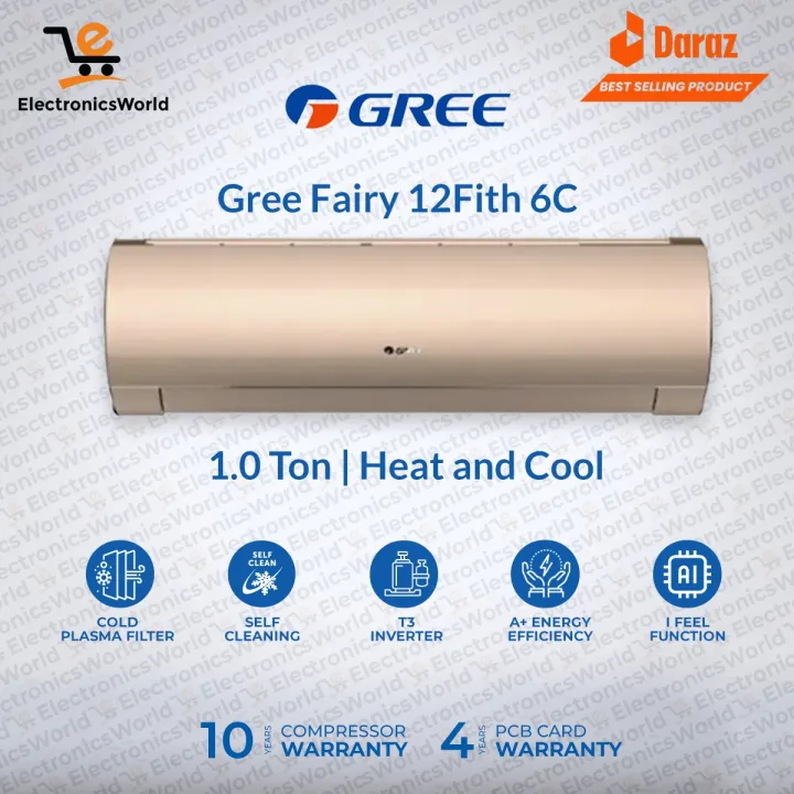 GREE Split AC 1 TON Inverter AC Fairy Series - Model 12FITH 6C/6G | Heat & Cool | T3 Compressor ...