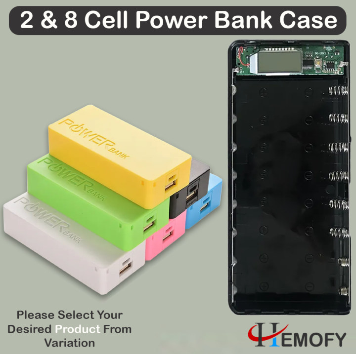 2, 8 Cell Power Bank Case With Digital LCD Display Battery Storage Box ...
