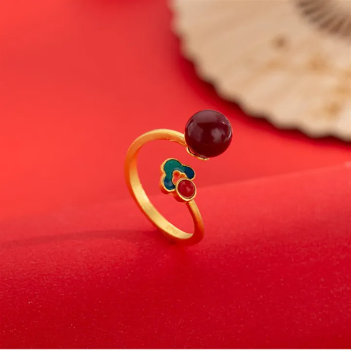 Hongqi New Chinese Style National Fashion Xiangyun Cinnabar Ring Female ...