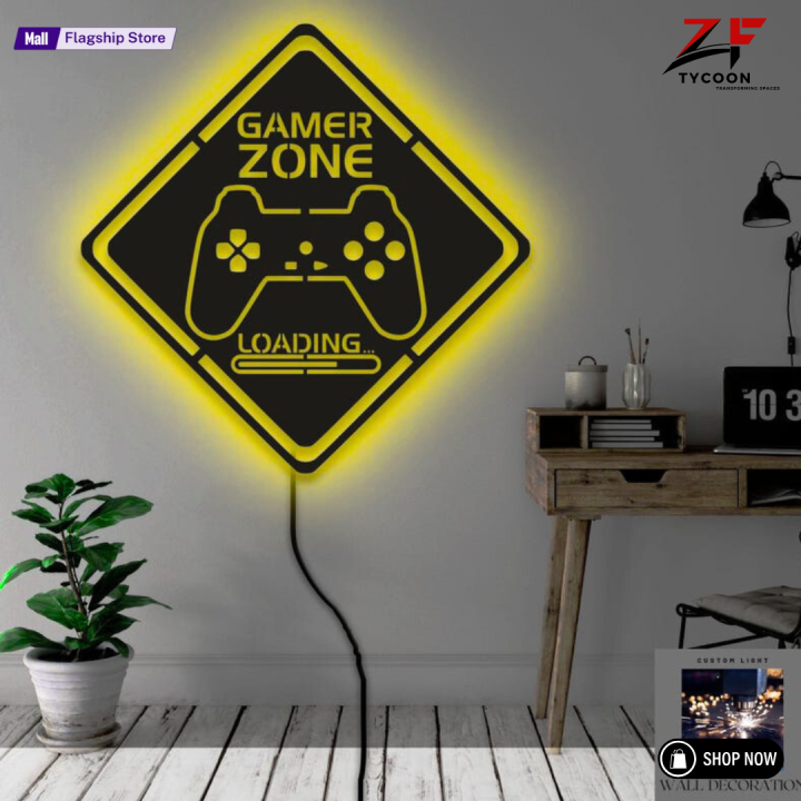 ZF Gamer Zone Led Lights Wall Art, Game Room Wood 7mm Thickness ...