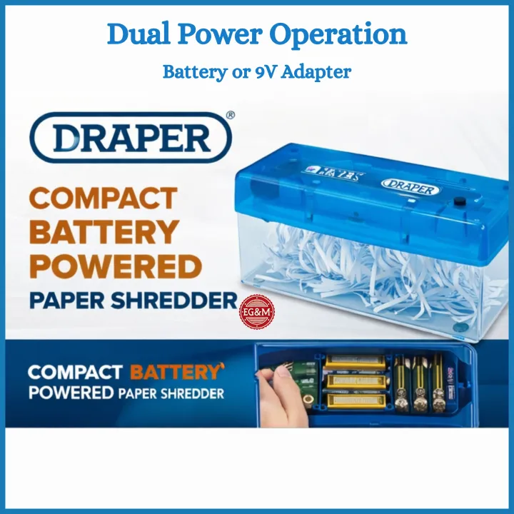 Draper PS2 Battery Operated Portable Paper Shredder - A4 Strip Cut 3mm ...