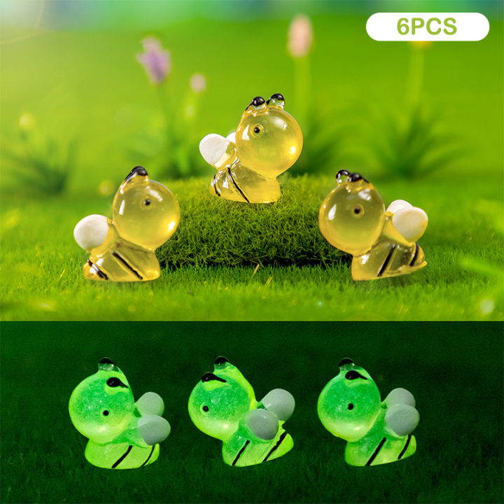 6Pcs Cartoon Luminous Bee Figures Lovely Resin Miniature Bee Figurines ...