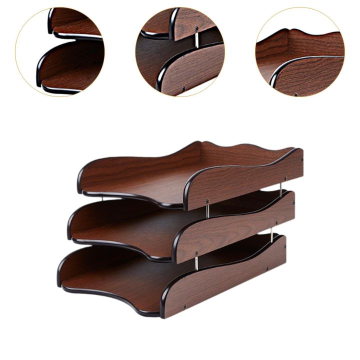 Document Box Shelf extendable 3 Shelves Redwood Wooden Desk Organizer ...