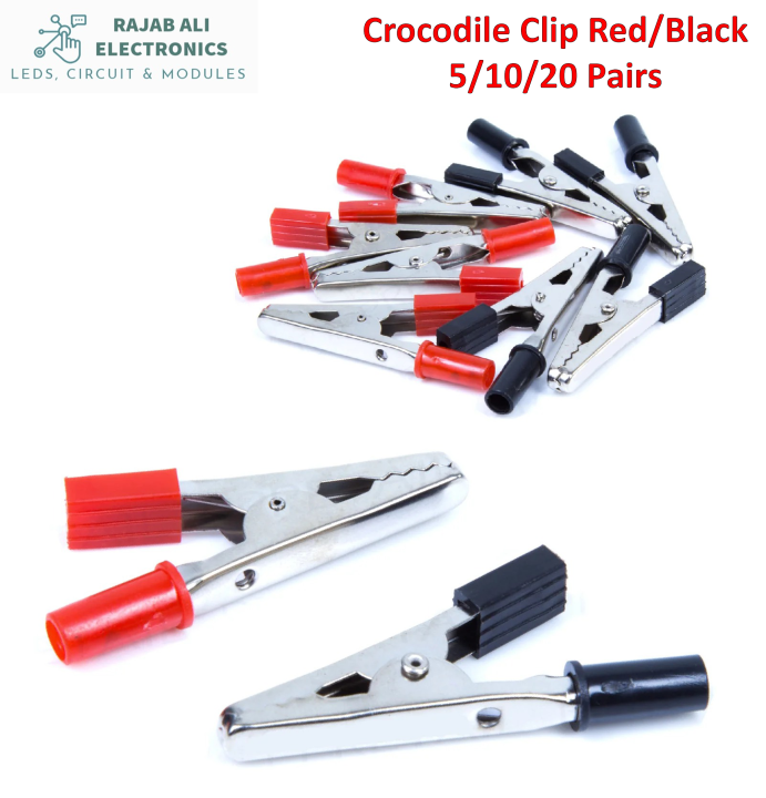 (Pairs Of 5/10/20) 35mm Metal Alligator Clips Red Black Pair Insulated ...