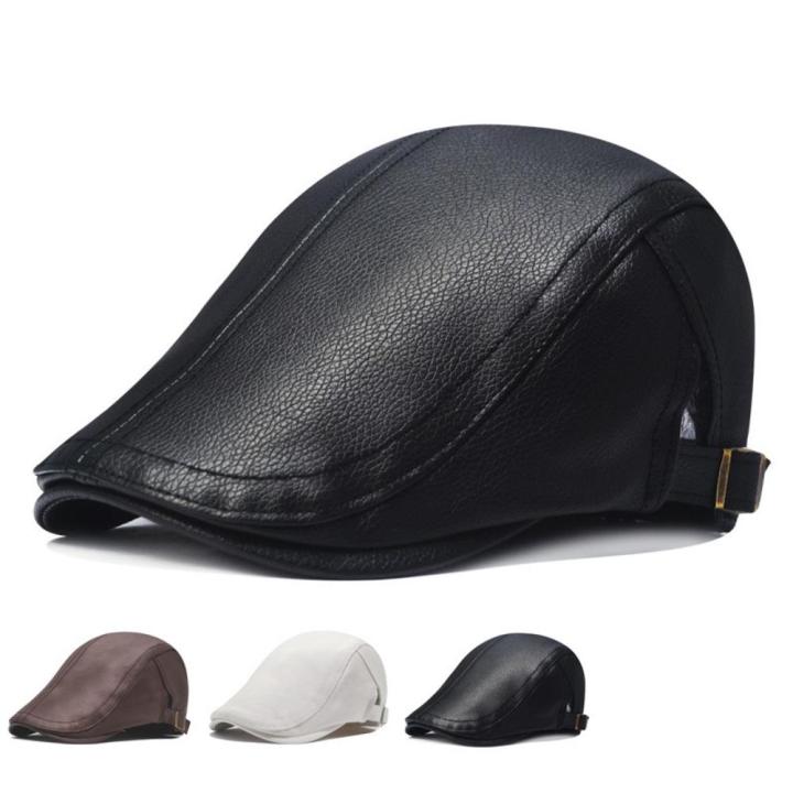 Mens Baker Boys Hat PU Forward Cap Casual Hat Leather Duck Tongue Cap ...