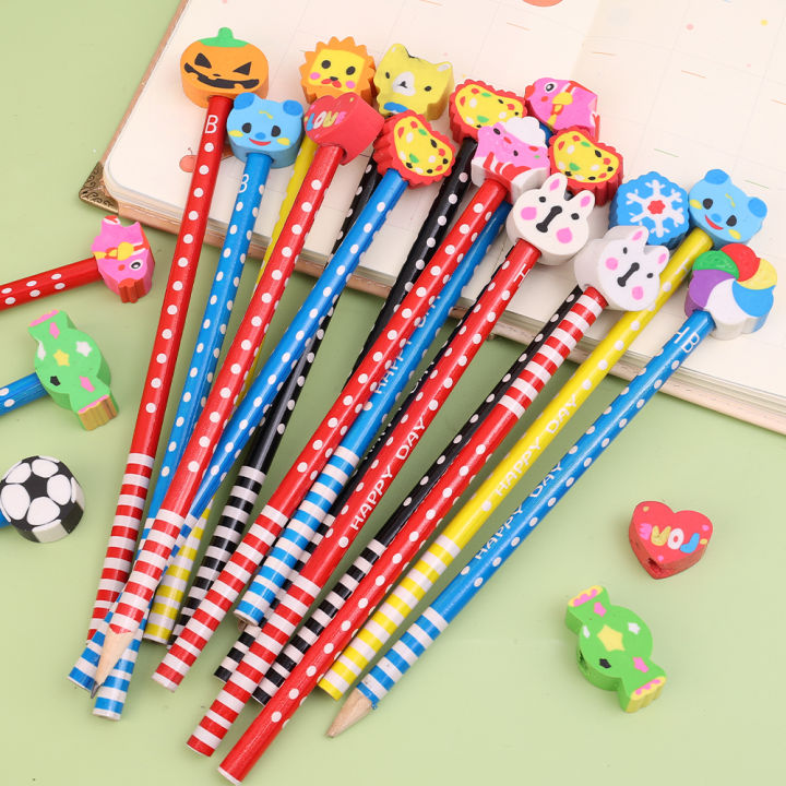20Pcs/Set Children's Creative Wood Cute Animal Rubber Pencil Cartoon ...