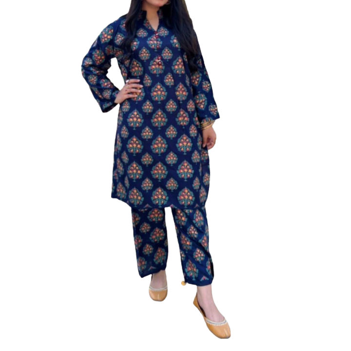 FM collection Leaf printed 2pc stitched dress for girls and women. | Daraz.pk