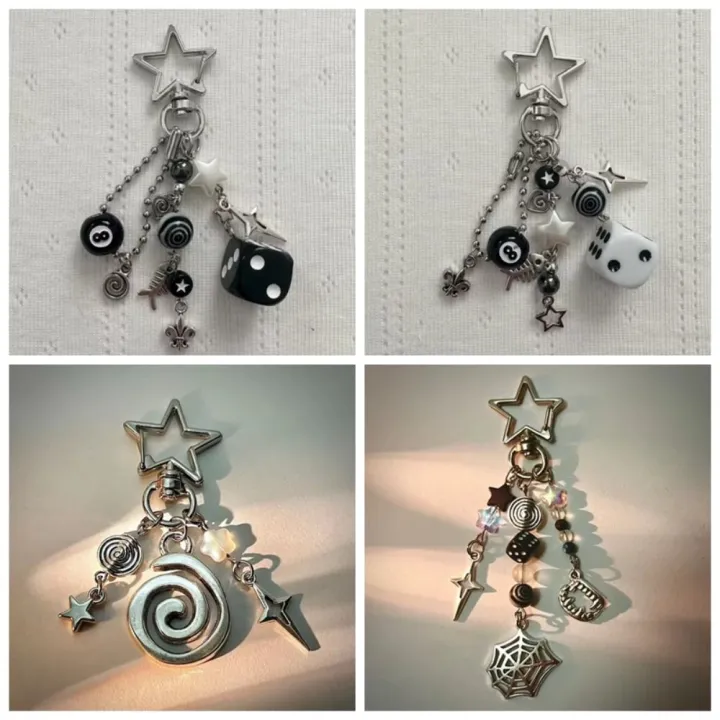 Fashion Star Shaped Rockstar Keychains Black & White Handmade Spider ...