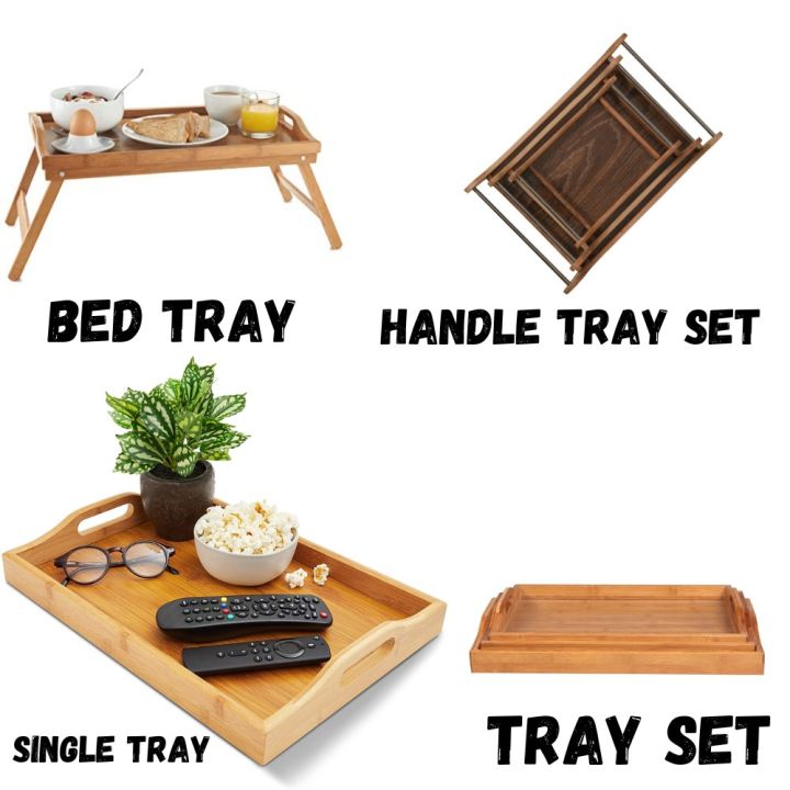 Bamboo Solid Breakfast tray Folding Laptop Table serving tray set ...