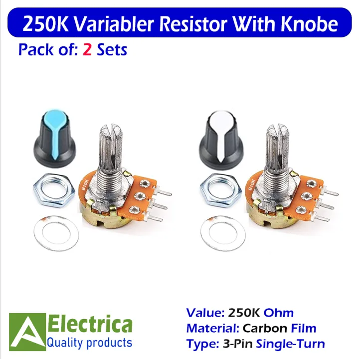 2-Pcs 3-Pin Single Turn 2k 5k 10k 20k 50k 100k 250k Ohm Volume Type ...