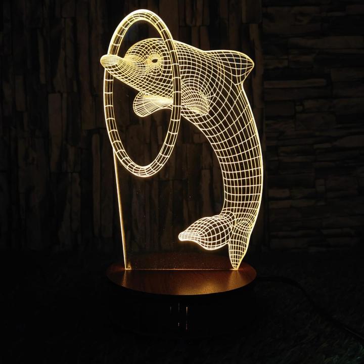 Dolphin Ring 3D Illusion Lamp, 3D Light Lamp, Night Lamp, Decoration ...