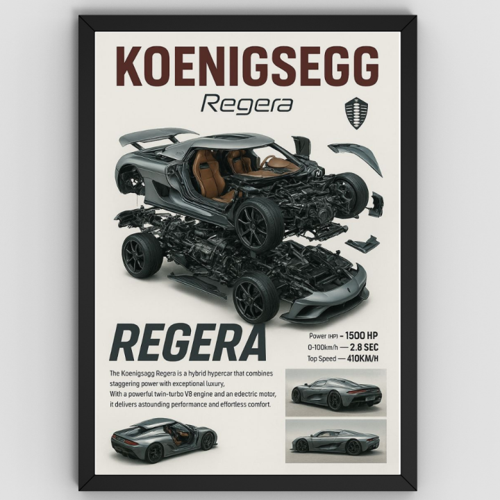 Koenigsegg Regera Hypercar Poster Picture Frame with Glass | Supercar ...