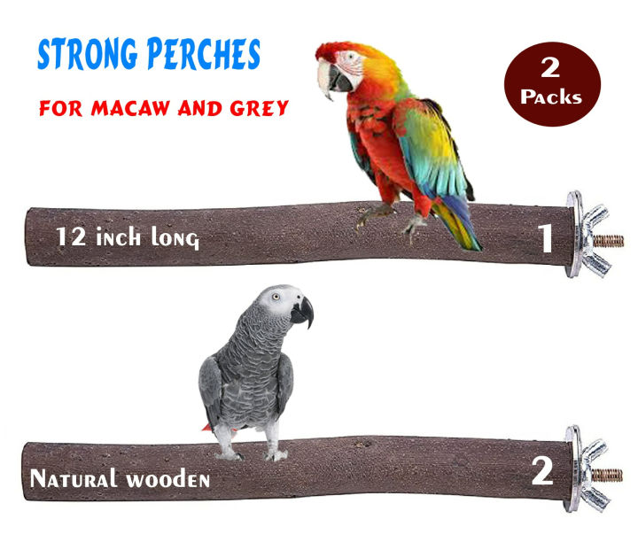 2 pack 12 inch (1 ft) long wooden Bird Perche Natural Wood Parrot Perch ...