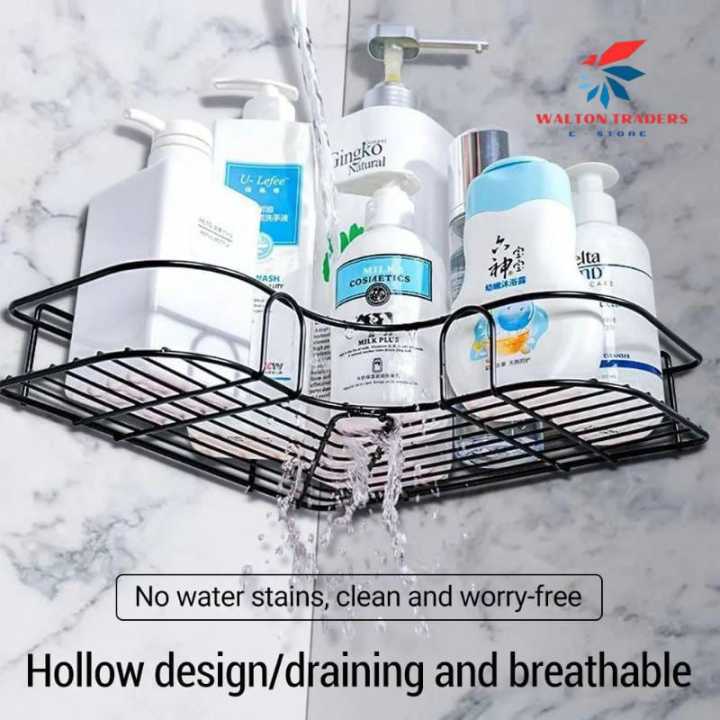 Bathroom Kitchen Punch Corner Frame Shower Shelf Wrought Iron Shampoo ...