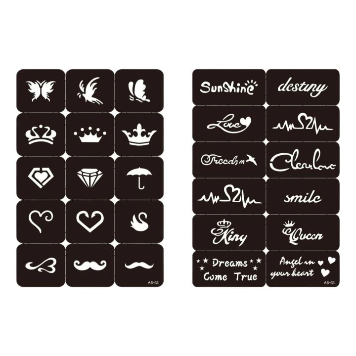 Tattoo Stencil Kit,2 Sheets Butterfly & Letter Graphic Print Tattoo ...
