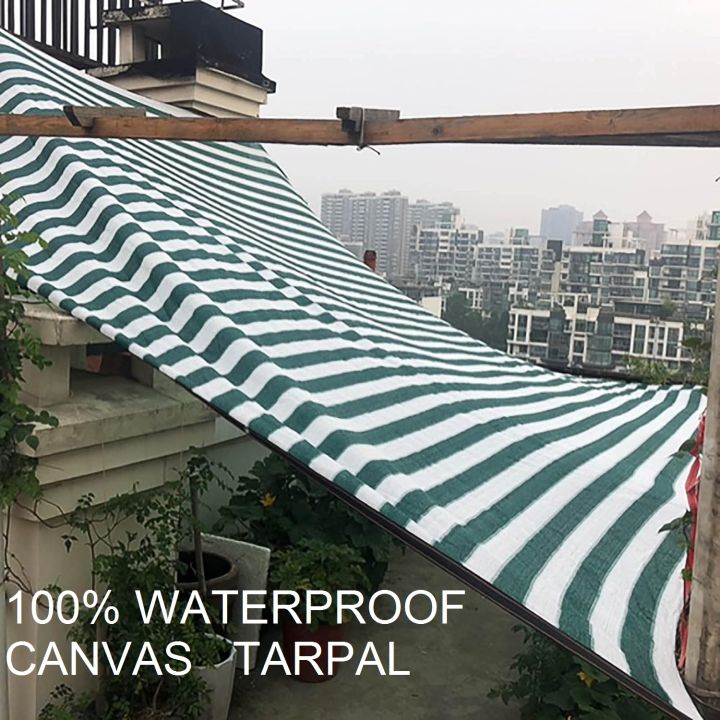 Green/White Strips Canvas Tarpal 100% waterproof+ Heat resistance ...