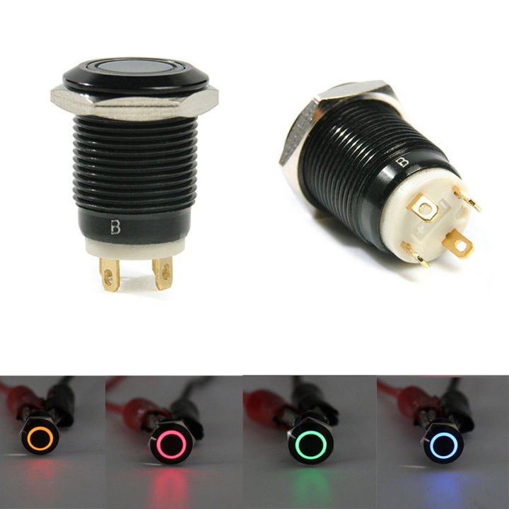 Electronics Metal Aluminum 12V 4Pin Car Latch 12mm Push Button LED ...
