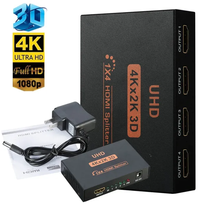 HDMI Splitter 4 Port 2K 4K Ultra HD, High-Speed HDMI Signal Duplicator ...