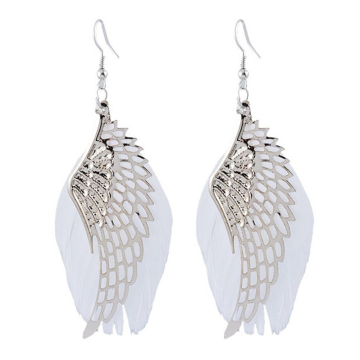Angel Wings Feather Earrings Retro Double Tea Design Ear Hook Jewelry ...