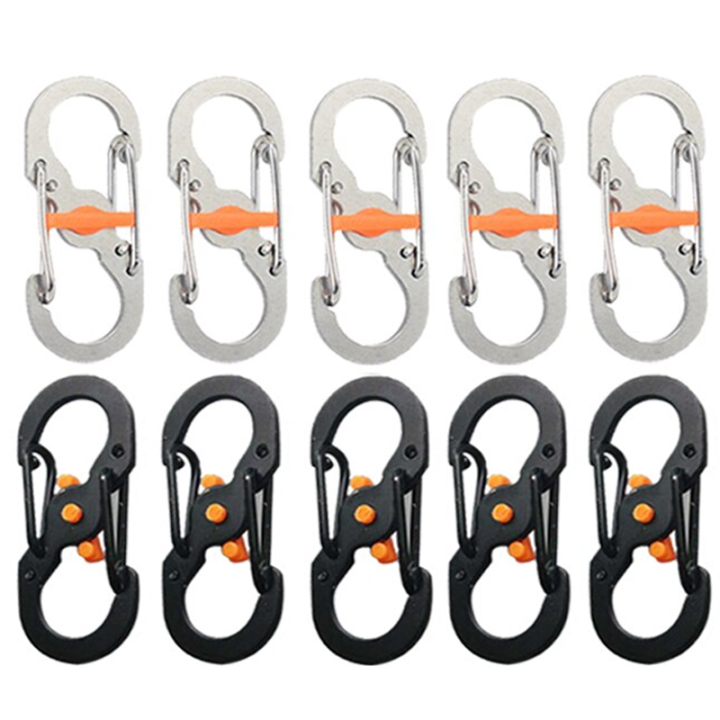 5Pcs Outdoor Camping S Type Carabiner with Lock Mini Keychain Hook Anti ...