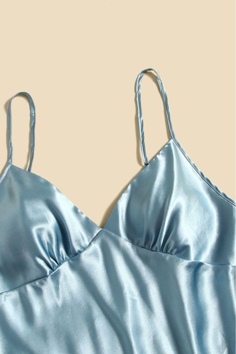 Women's 5-Piece Aqua Floral Satin Cami Pajama Set with Silk Robe ...