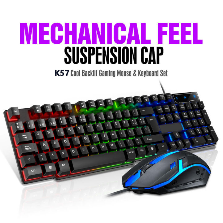K57 104 Keys Full-Size Mechanical Feel RGB Backlit Gaming Keyboard ...