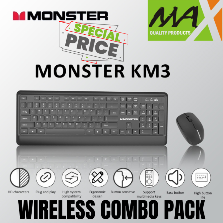 Monster KM3 Wireless USB Keyboard And Mouse Combo Set For Gaming Laptop ...