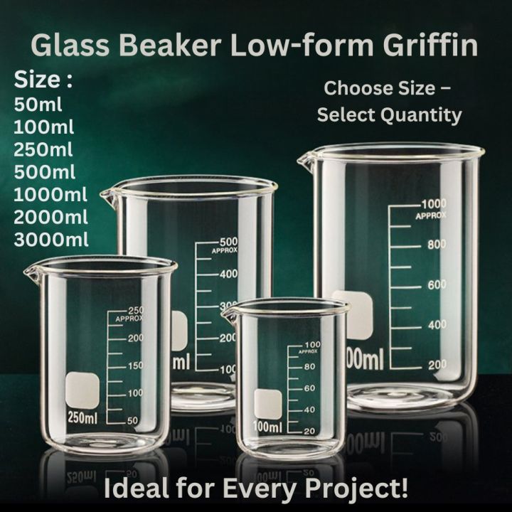Glass Beaker 25ml / 50ml / 100ml / 250ml / 500ml / 1000ml / 2000ml ...