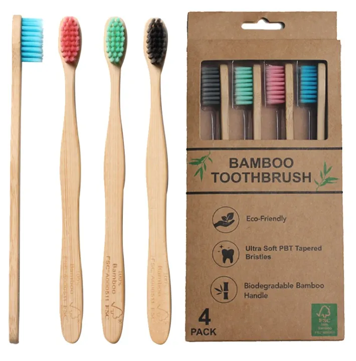 Toothbrush Wood Bamboo biodegradable Wooden adults soft bristles, pack ...