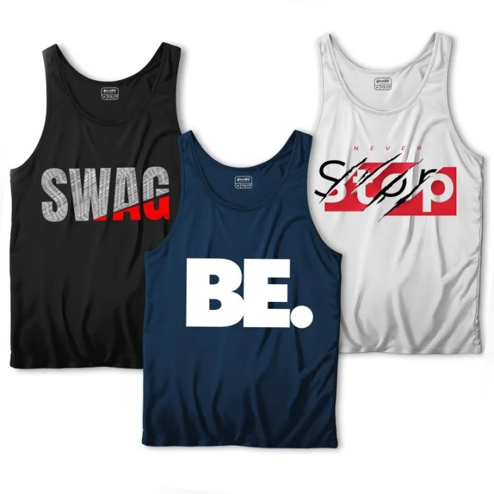 Pack of 3 Be Stop Swag Printed Tank Tops For Mens by AA Enterprises | Daraz.pk