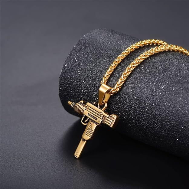 U7 Punk Rock Necklace UZI Rifle Shape Pendant & Chain Cool Men Jewelry ...