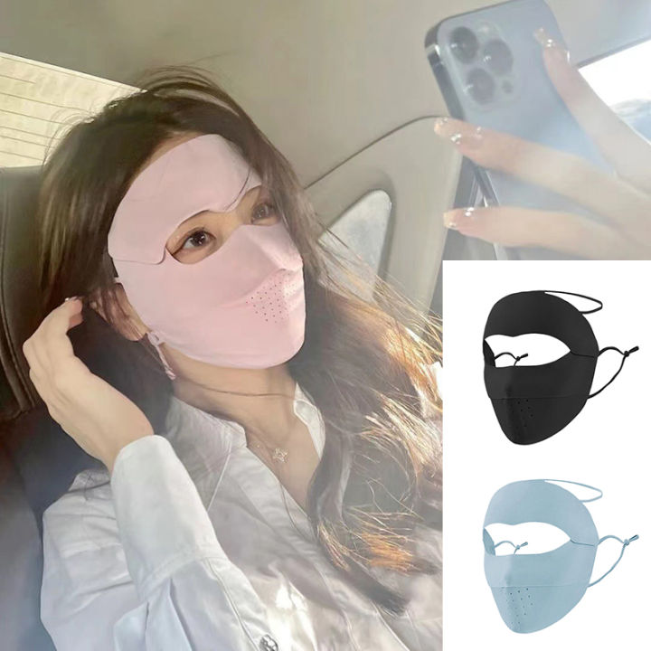 1PC Summer Ice Silk Mask Anti-UV Sun Protection Outdoor Full Face Cover ...