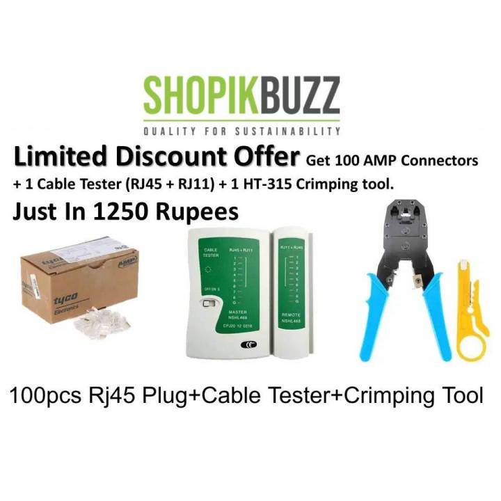 Crimp Tool + Cable Tester + RJ45 Plug , Networking Cat5 Cat6 Mega Combo ...