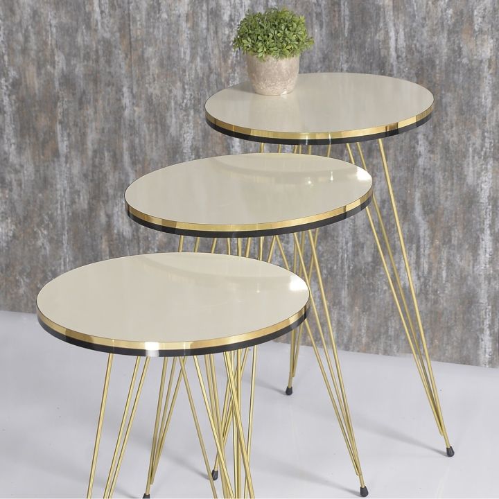 DECORA Set of 3 High Gloss Nesting Coffee Tables | Round and Triangular ...
