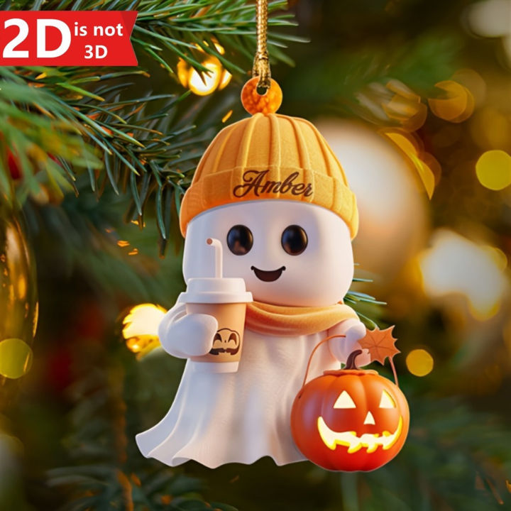 Halloween Ghost Pendant 2D Flat Acrylic Car Charm for Rearview Mirror ...