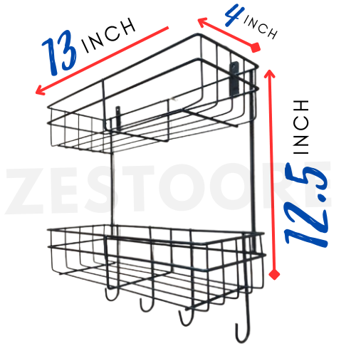 Wall Mounted Double-Tier Multi-Purpose Storage Organizer with 4 Hooks ...