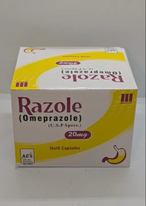Razole Omeprazole 20mg – 100 Capsules Pack (10x10) for Acid Reflux ...